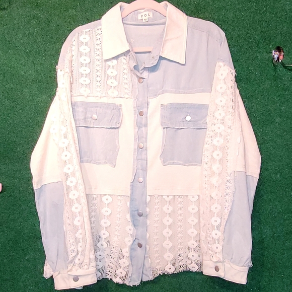 POL | Tops | 79 Pol Blue And White Lace Buttonup Shirt | Poshmark